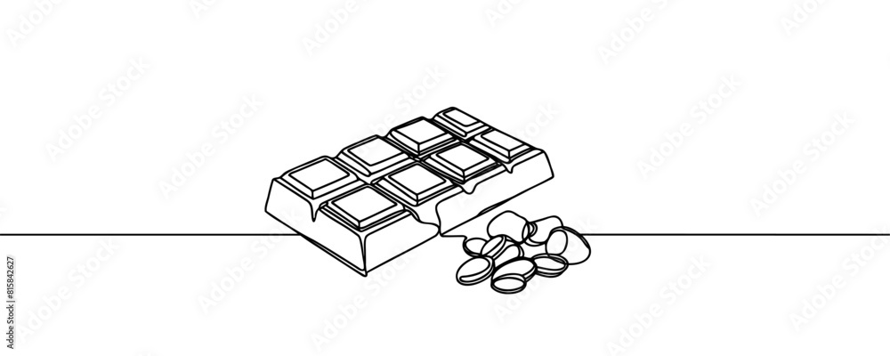 Chocolate bar one continuous line drawing. Unfolded chocolate minimal ...