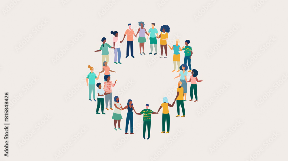 Illustration of a diverse group of employees forming a circle and ...