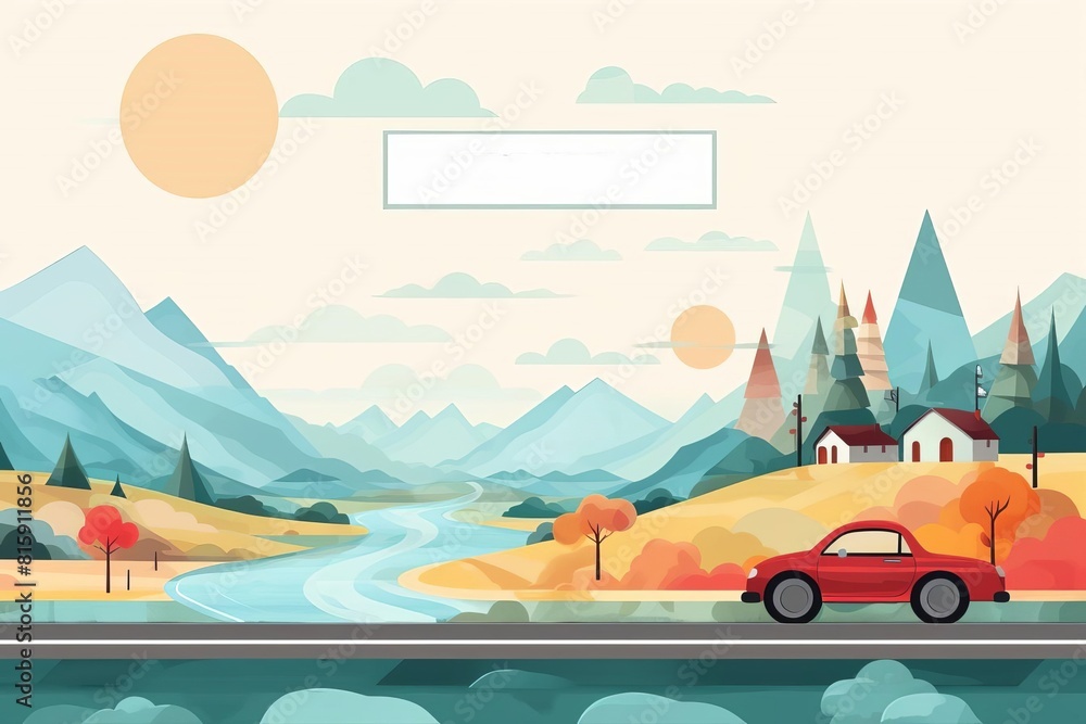 road trip flat design side view countryside theme water color Tetradic ...