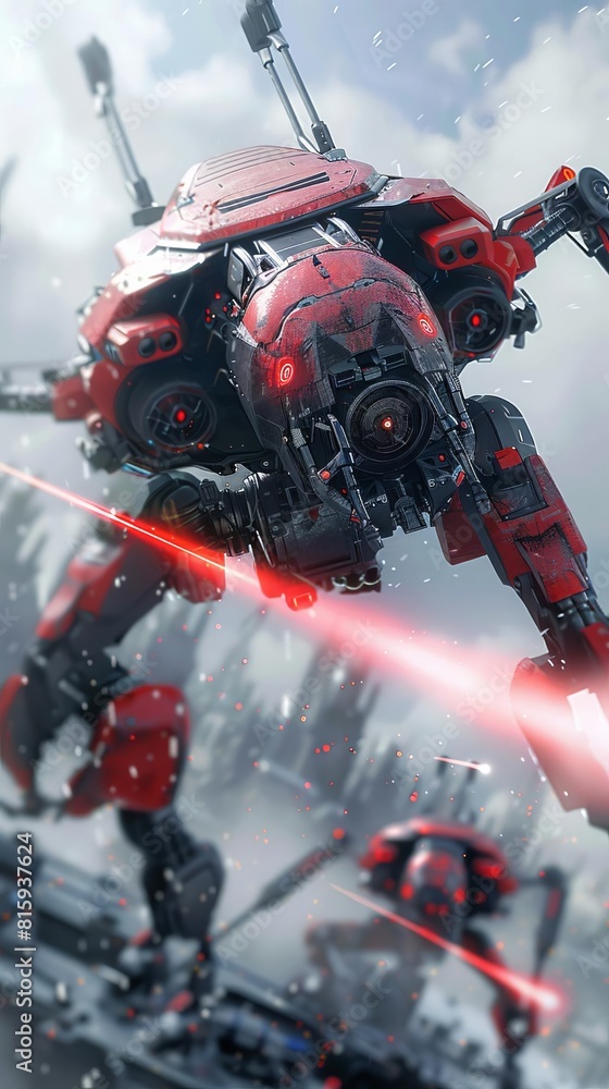 Capture the intense clash of futuristic mechs in a groundbreaking duel ...
