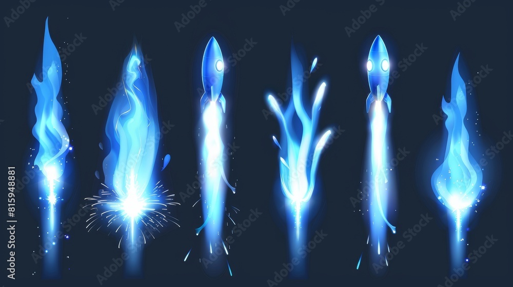 Jetpack or spaceship launch effect with smoke and flames on a ...