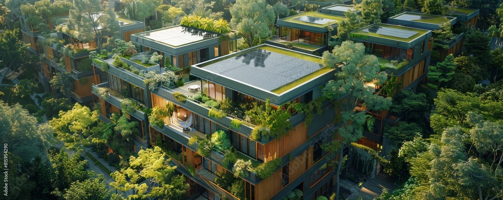 Sustainable elements such as solar panels, green roofs, and eco ...