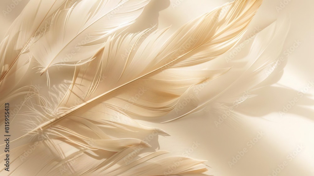 delicate feather composition soft beige gradient background with ...
