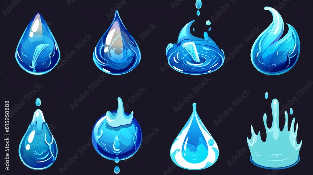 Modern set of cartoon water tear modern icons with splash, puddle ...