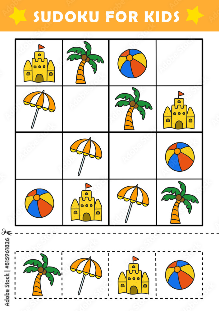 Sudoku logical reasoning activity for kids. Fun sudoku puzzle with cute ...