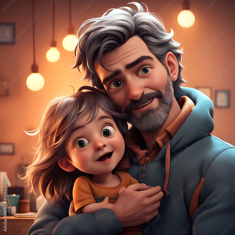 Father's day in modern animation with dad and his child - happy family ...