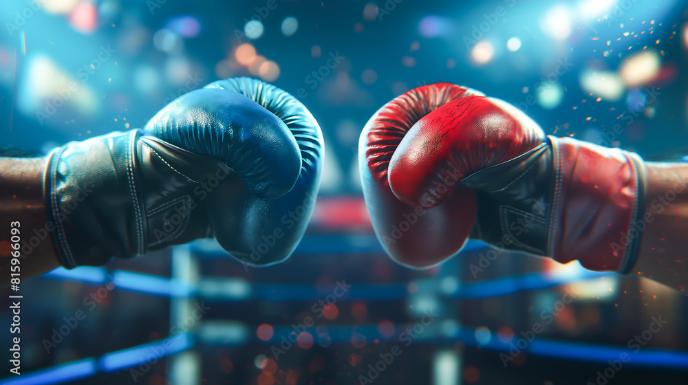 Boxing with red and blue gloves, Boxers touching boxing gloves before ...