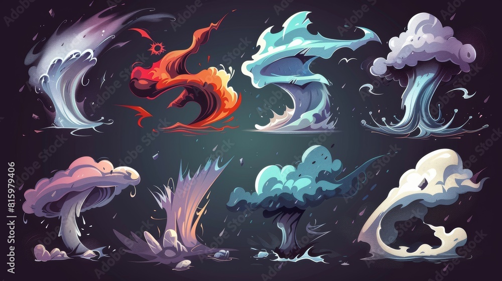 Collection of whirlwind and hurricane cartoons. Modern illustration of ...