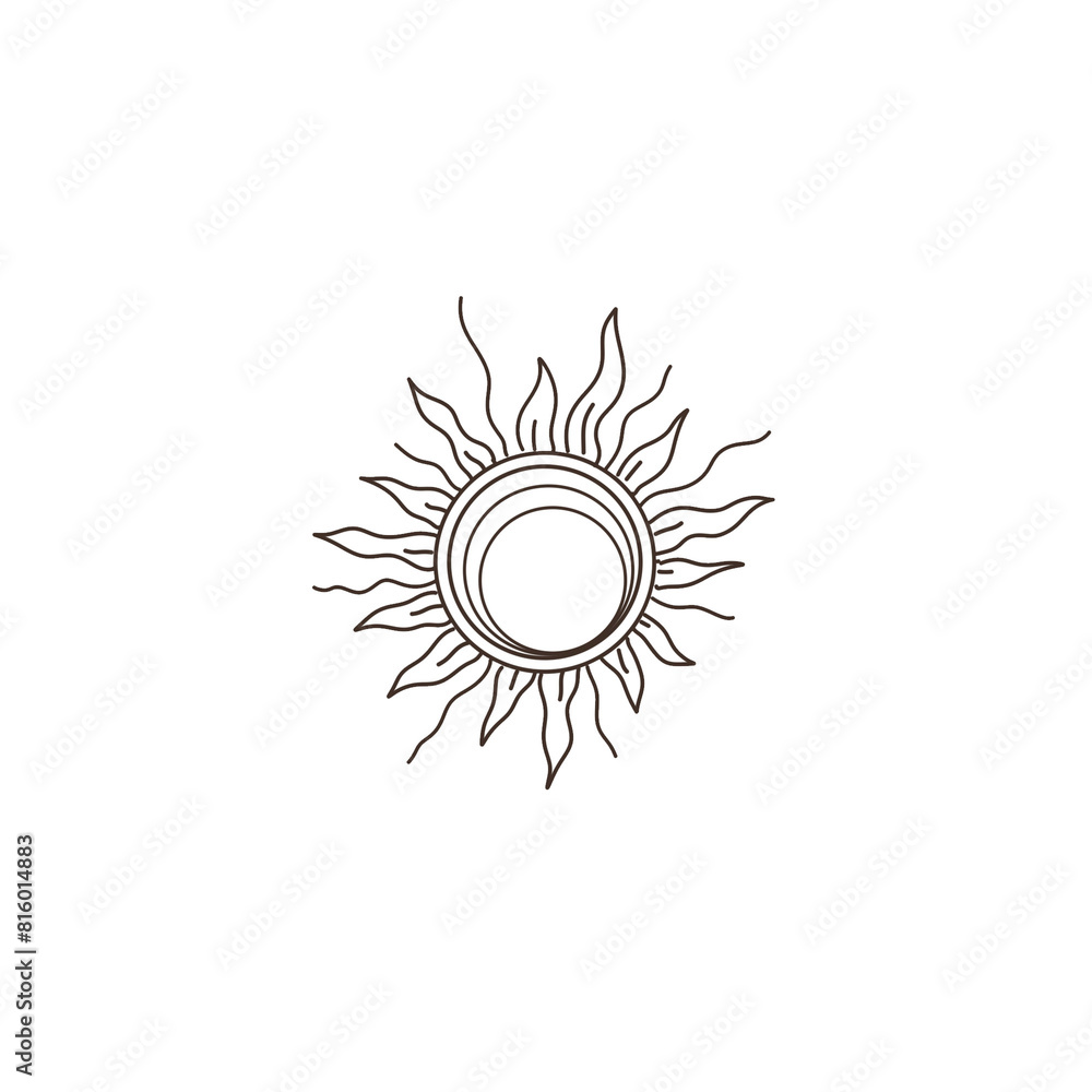 Sun graphics symbols astrology tarot cute cartoon coloring tattoo set ...