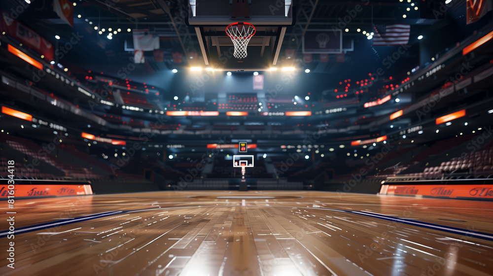 NBA arena shot from a low angle. Lights, empty arena Stock Photo ...