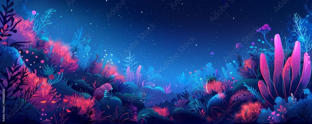 A bioengineered paradise with glowing flora and fauna, where ...