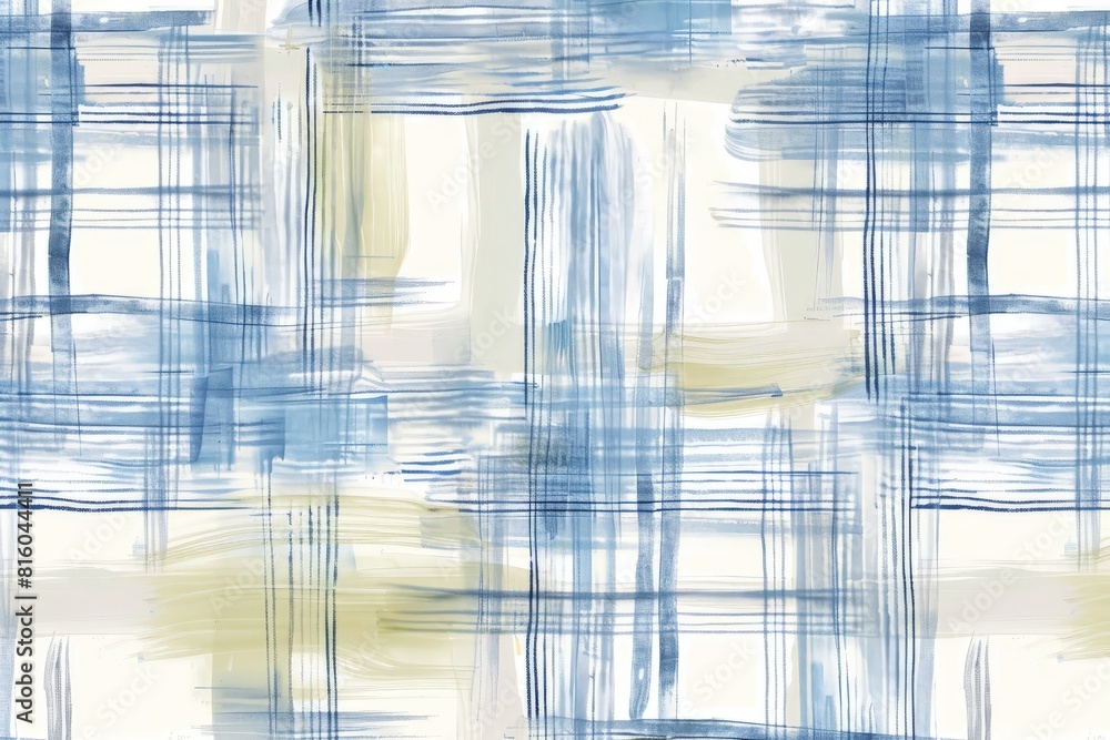 Hand-drawn checkered background. Watercolor seamless texture. Blue and ...