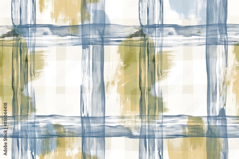 Hand-drawn checkered background. Watercolor seamless texture. Blue and ...
