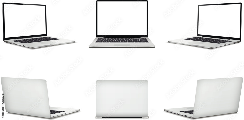 Realistic laptop mockup with blank screen isolated on white background ...