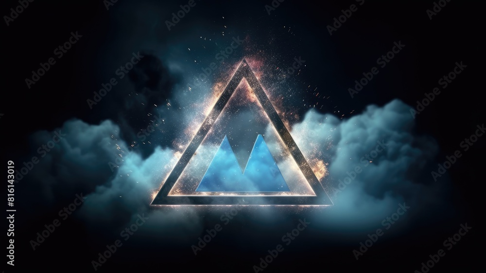 A triangle portal with clouds and cosmic backdrop. Surreal digital art ...