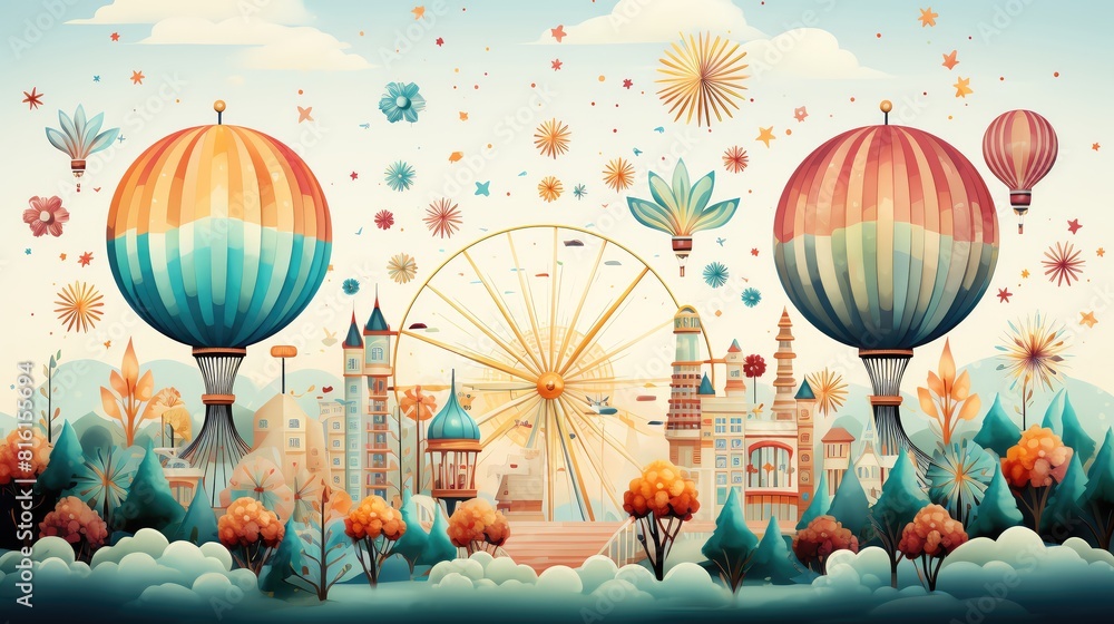 Cartoon flat design top view carnival theme animation Triadic Color ...