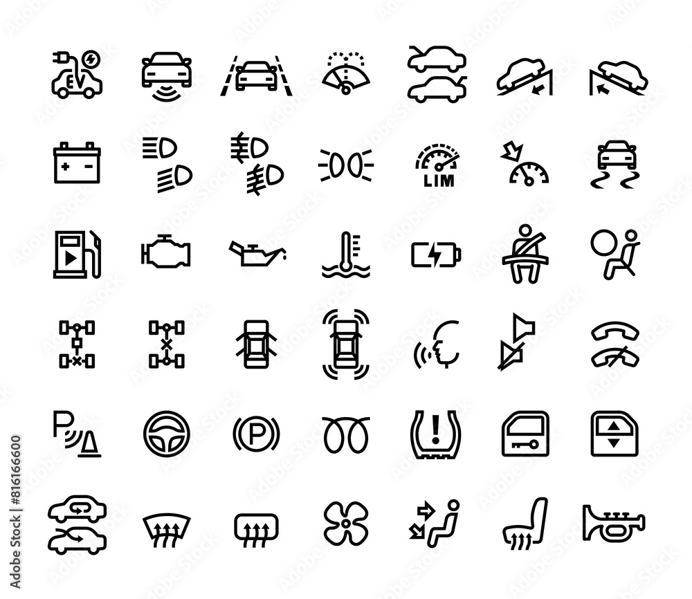 Car dashboard panel icons, symbols warning light indicators, vector ...