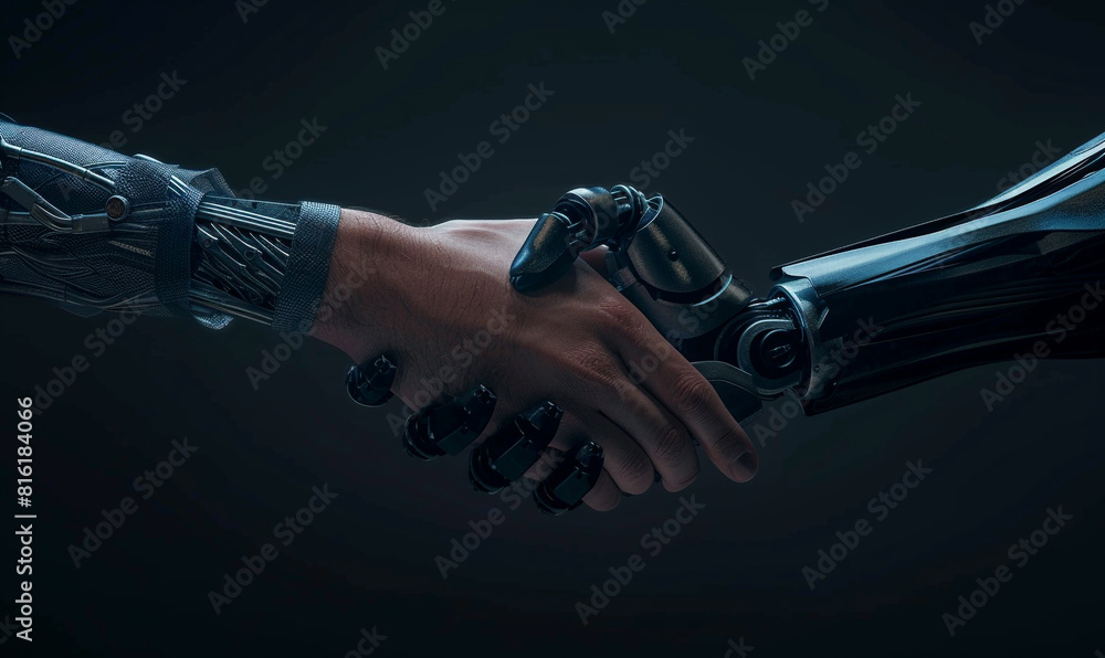 A dramatic, high-contrast image of a human hand firmly shaking a ...