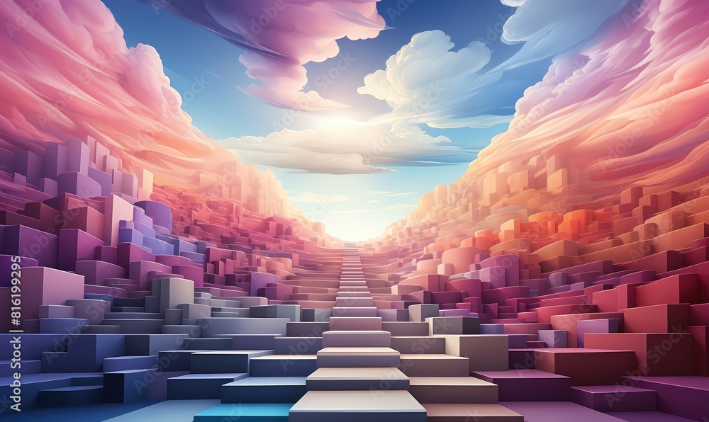 Surreal flat design front view infinite staircase theme water color Complementary Color Scheme ...