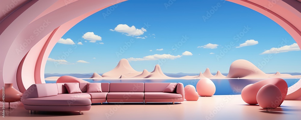 Surreal flat design side view distorted reality theme 3D render ...