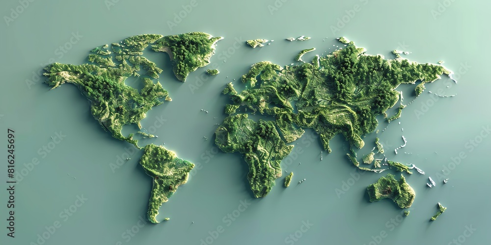 environment, flat design, world map highlighting reforestation areas to ...