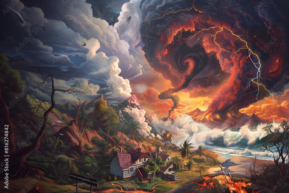 natural disasters of planet earth in one illustration. natural ...