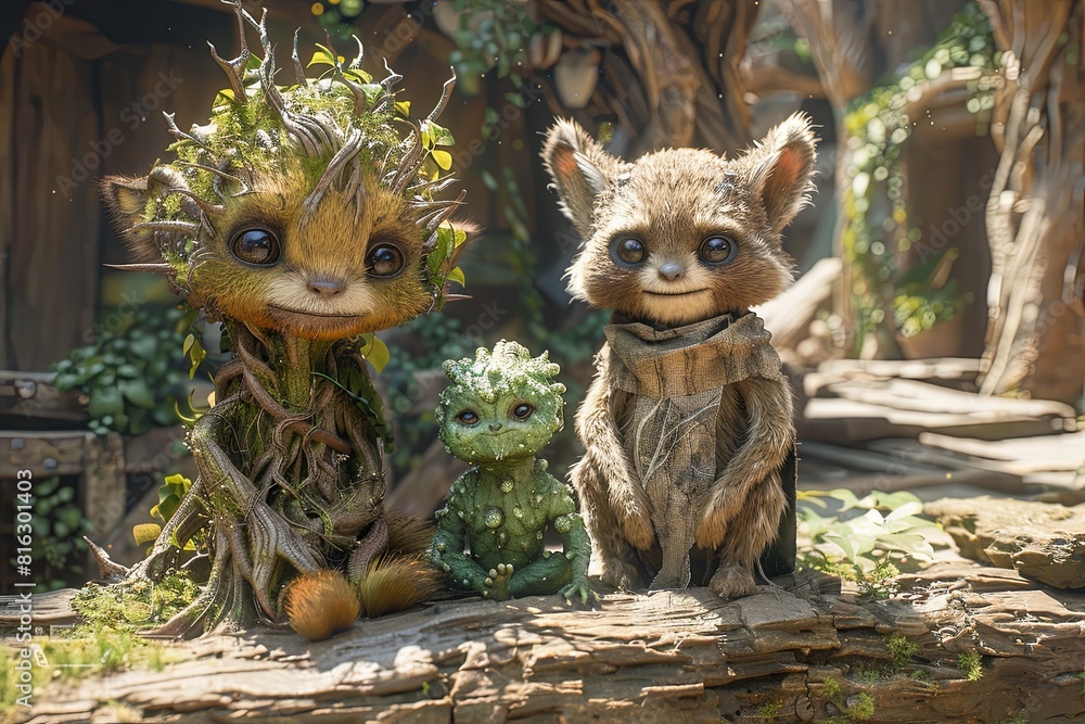 Dynamic Render: Baby Tree-Like Alien and Green Creature in Futuristic ...