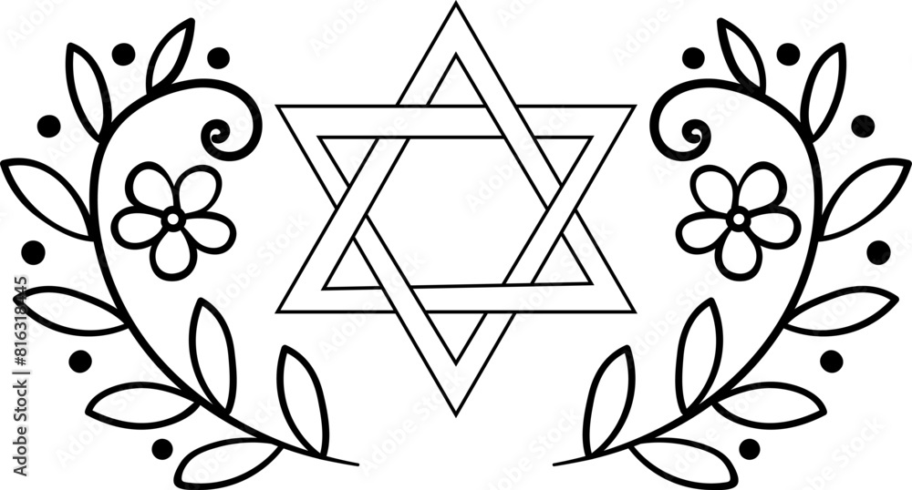 Decorative isolated jewish star vector with floral motifs Stock Vector ...