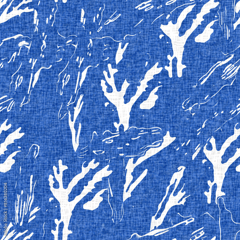 Whimsical seaweed kelp coastal electric blue beach pattern. Batik ...