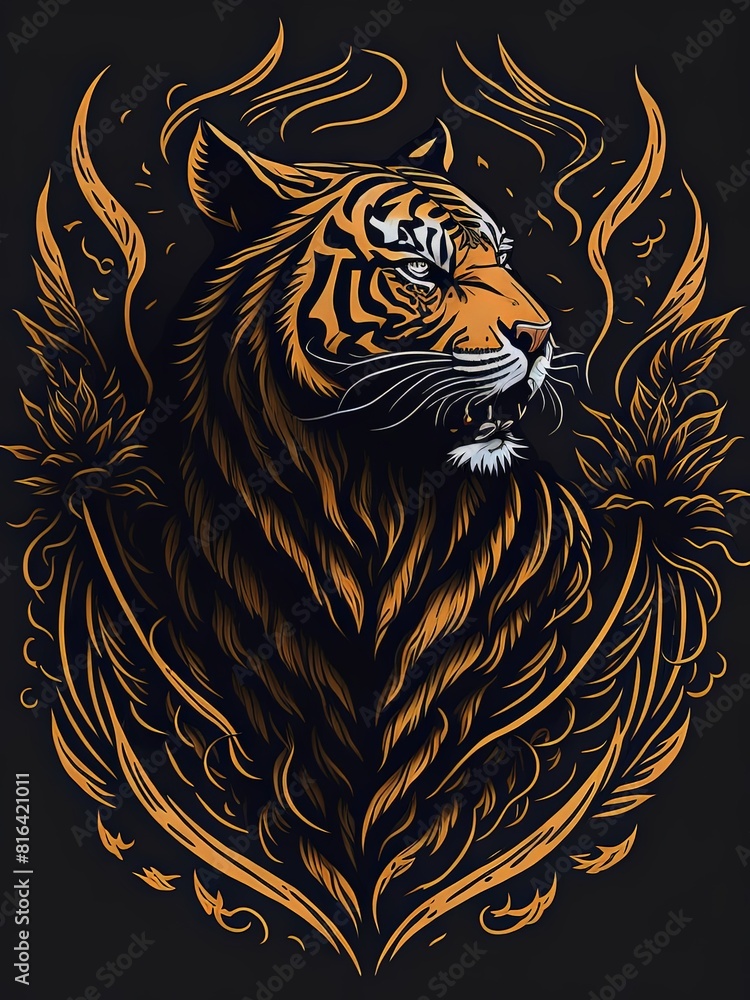 Tribal Tiger Drawing with Maori Patterns and Tribal Markings. Tribal ...