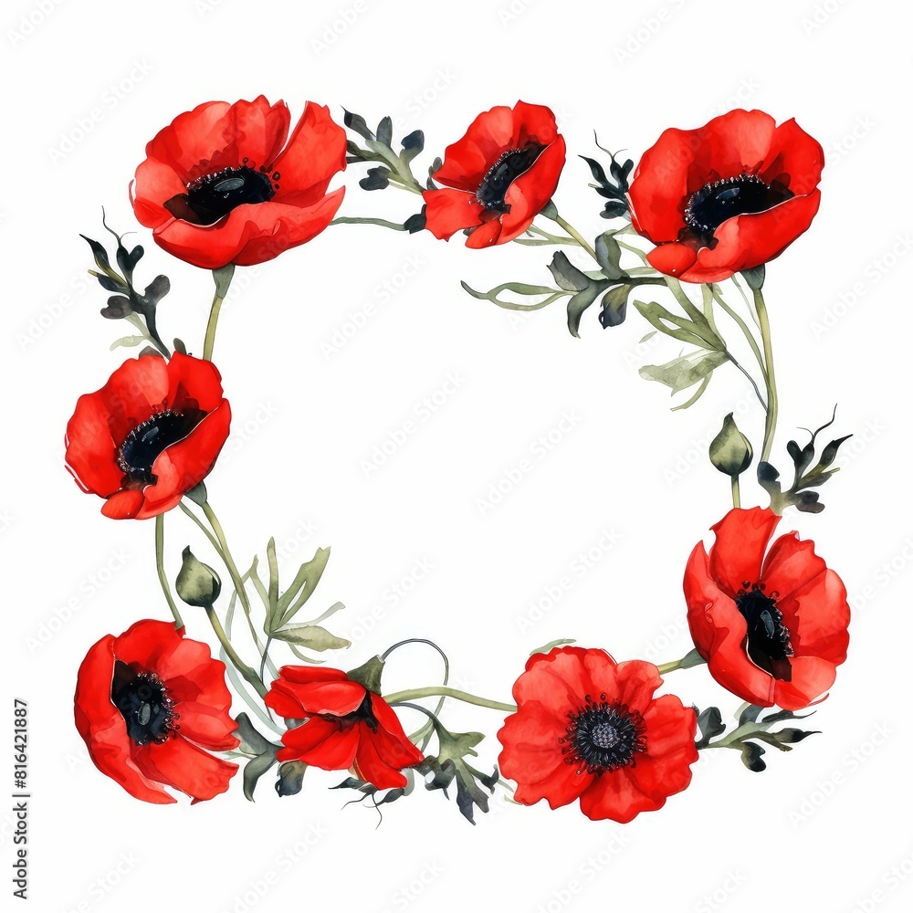 poppy themed frame or border for photos and text. vibrant red petals ...