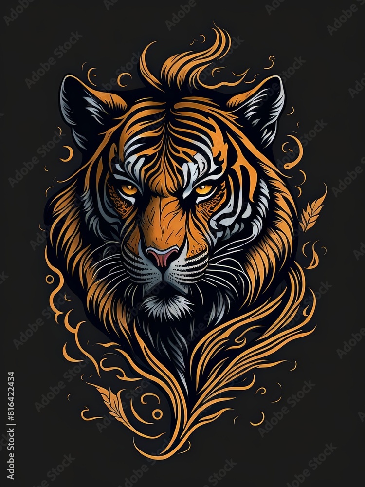 Tribal Tiger Drawing with Intricate Maori Patterns and Symbols ...
