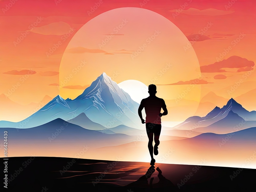 Majestic Sillhouette of a Runner Exploring Rugged Mountain Paths at ...