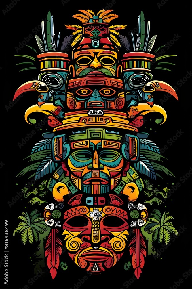 Vibrant Totem Mask Depicting Indigenous Leaders Protecting Ancestral ...