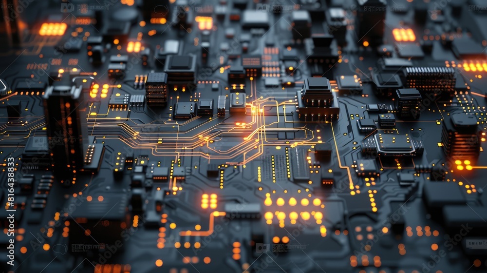 High-resolution circuit board design with intricate pathways and ...