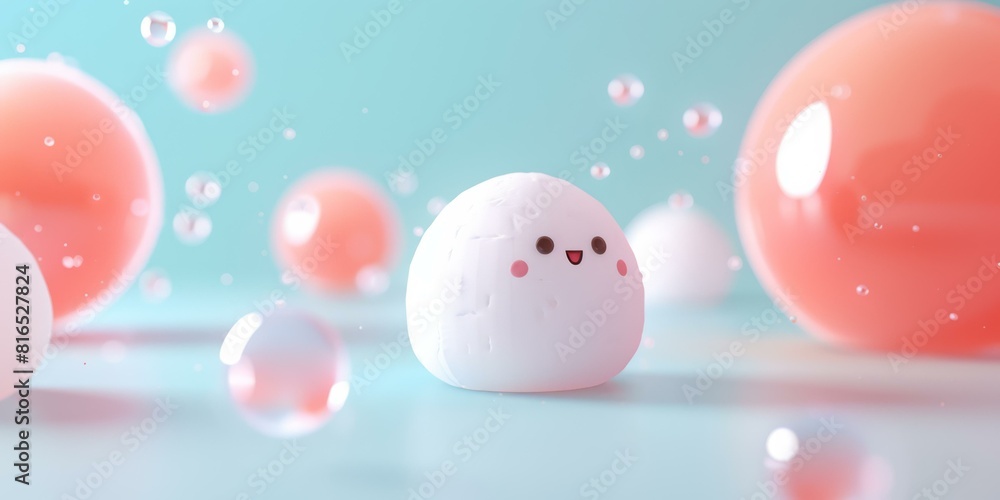 A cute and simple 3D illustration of a happy, round, white creature ...