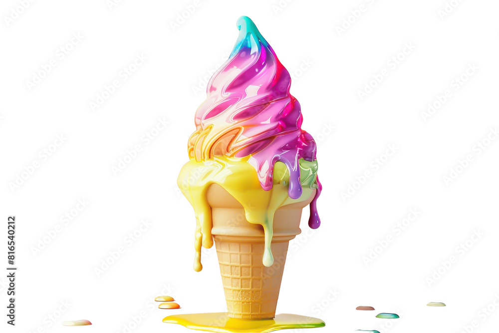 Colorful Melting Ice Cream Cone on Di-Cut PNG style Stock Illustration ...