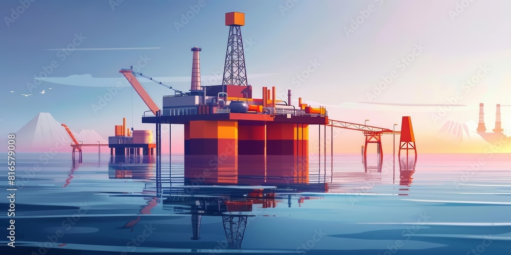 fossil fuels flat design side view oil and gas industry theme water ...