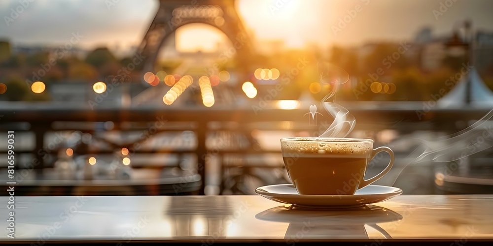 Time-lapse Animation: Coffee Cup in Cafe with Eiffel Tower as Backdrop ...