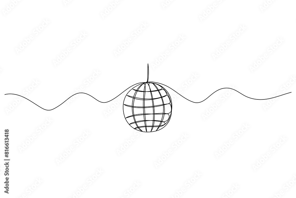 Disco ball one line drawing. Outline continuous music icon in doodle ...
