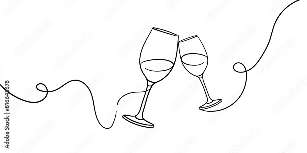 Continuous line champagne cheers one line art, continuous drawing ...