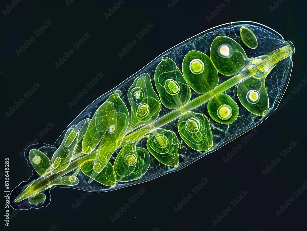 Show the flagellum and chloroplasts of Euglena highlighting their ...