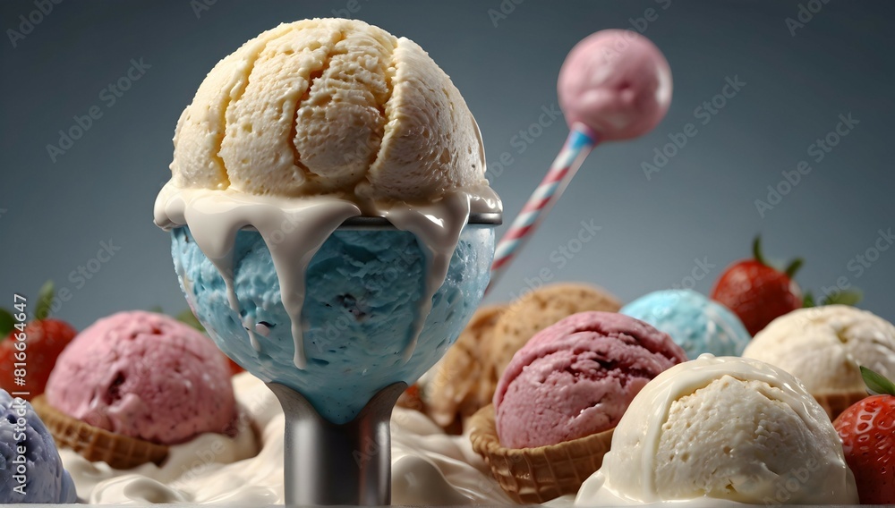 A 3d ultra hd hyper detailed, realistic ice cream scoop filled with ...
