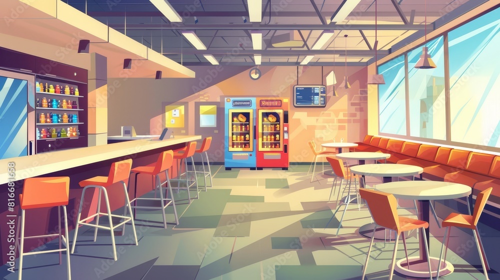 School, college or office canteen interior. Modern cartoon illustration ...