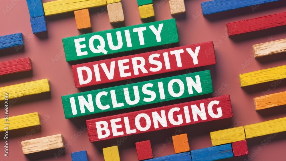 Colored wooden blocks with text Equity Diversity Inclusion Belonging on ...