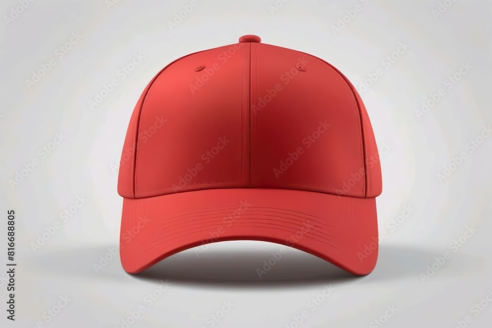 red baseball cap. snapback hat. front view. isolated on white ...