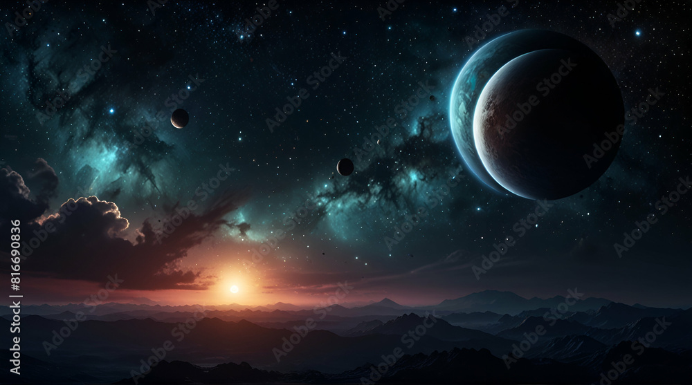 Stellar scenery, galaxies, planets, space, futuristic world, nebula ...