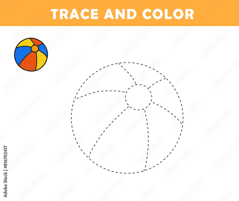 Summer trace and color for children. Handwriting practice. Coloring ...