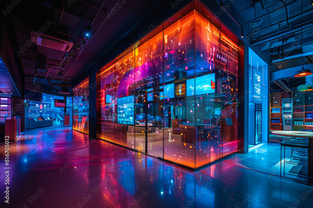 Capture of an innovation hub, featuring interactive installations and ...