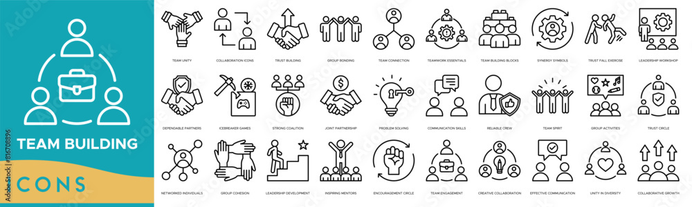 Team Building icon set. Team Unity, Collaboration, Trust Building ...